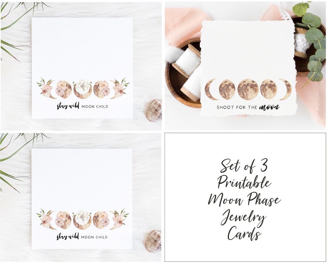 Set of 3 Printable Moon Phase Cards Jewelry Display Cards Upliftiing ...