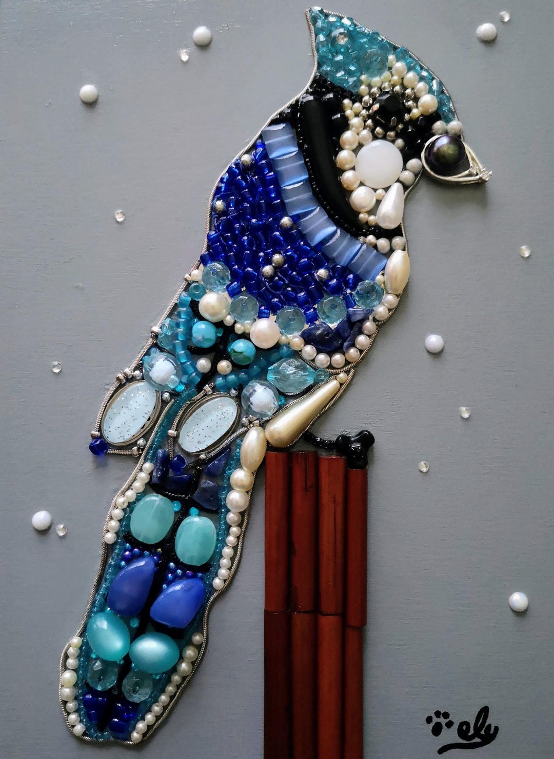Blue Jay in Snow Up-cycled Repurposed Vintage Costume Jewelry Collage ...