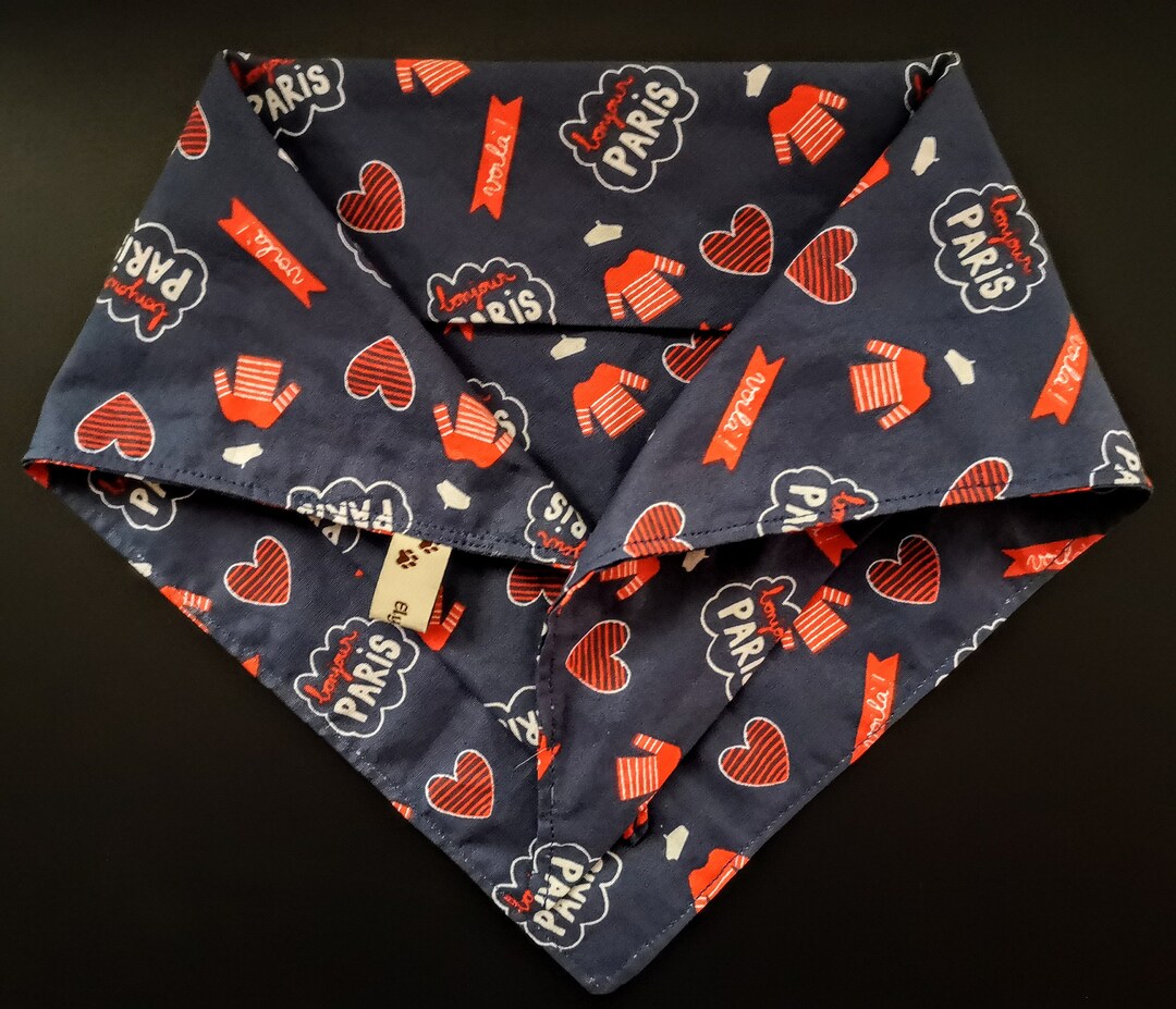 French Reversible Tie-On Pet Cat Dog Bandana Bonjour Paris France - Etsy.de