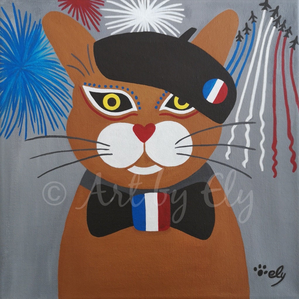 French Cat Portrait Original Painting Acrylic on Canvas French - Etsy