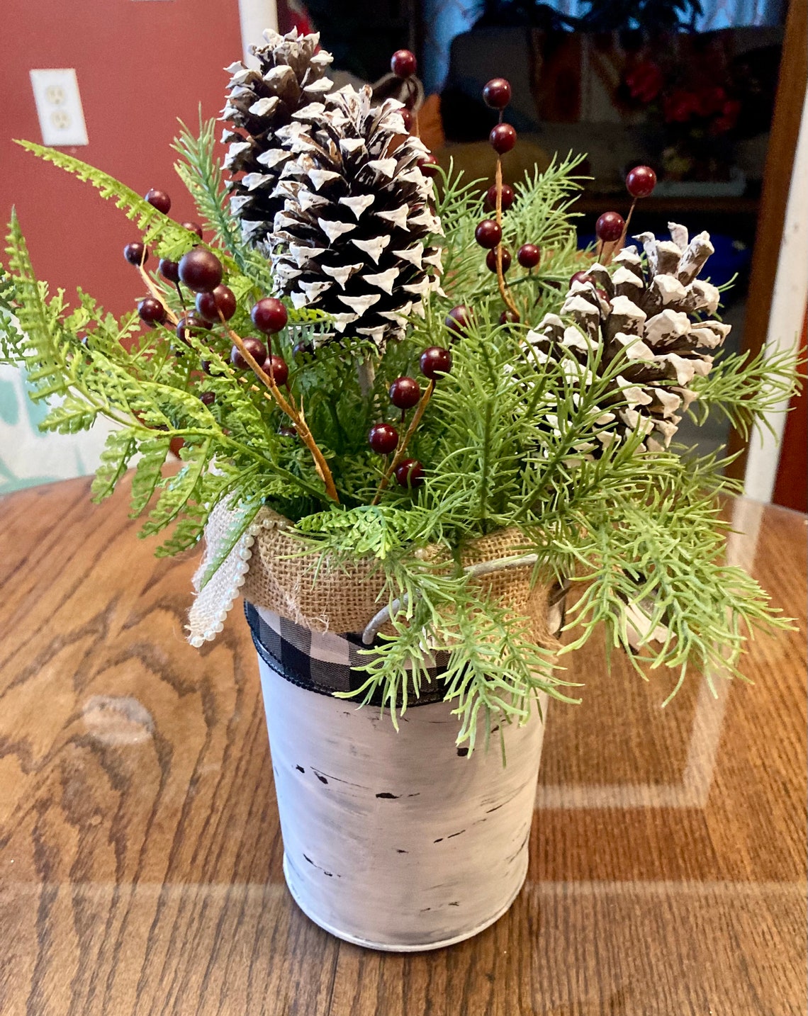 Christmas Bucket Centerpiece, Table Centerpiece, Winter Bucket ...
