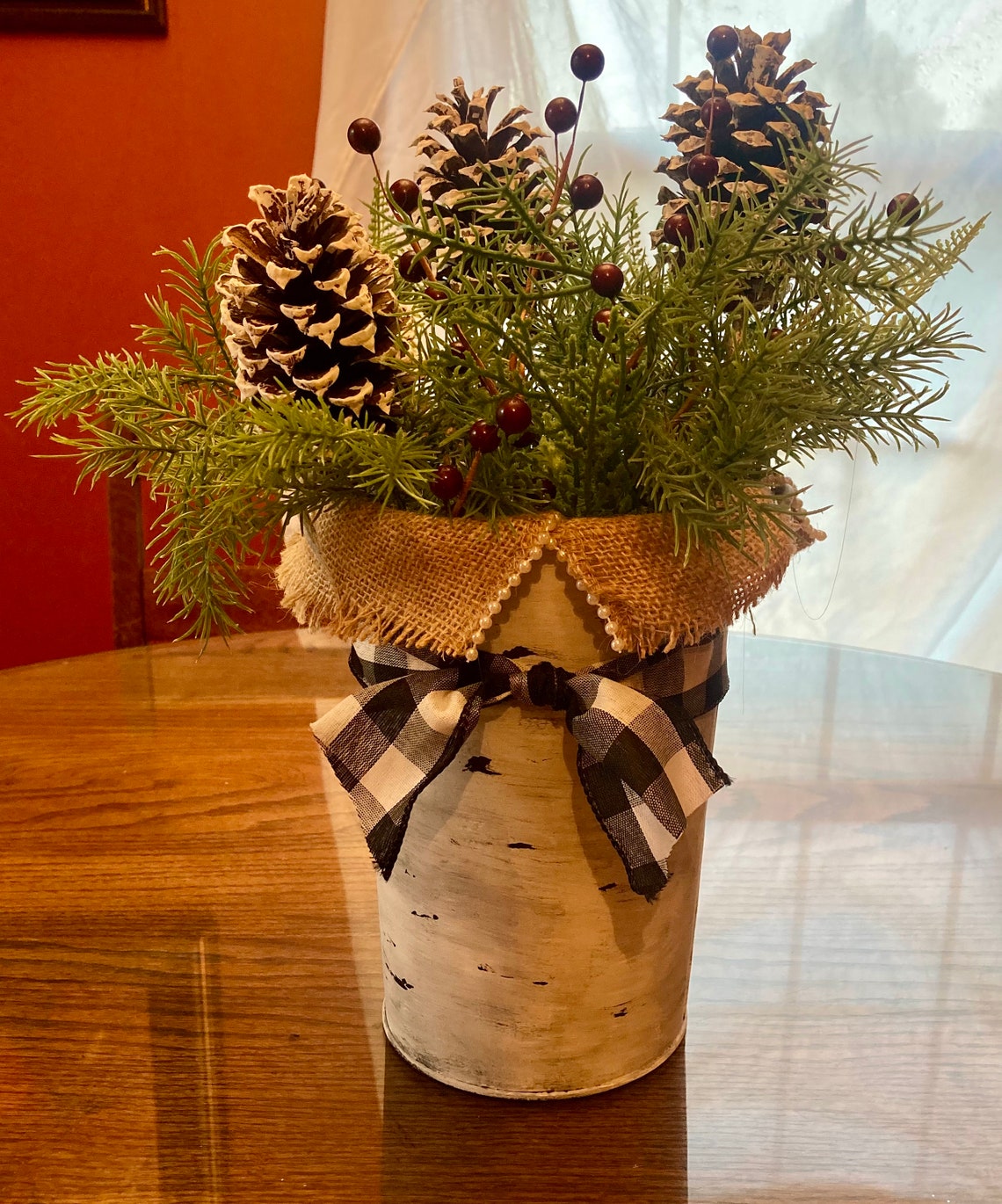 Christmas Bucket Centerpiece, Table Centerpiece, Winter Bucket ...