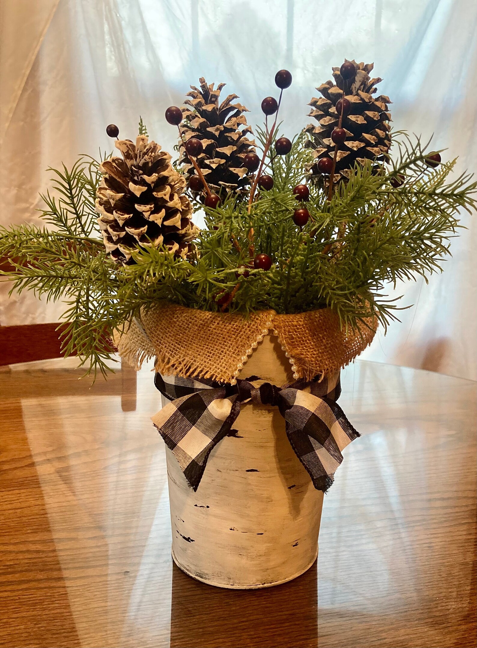 Christmas Bucket Centerpiece, Table Centerpiece, Winter Bucket ...