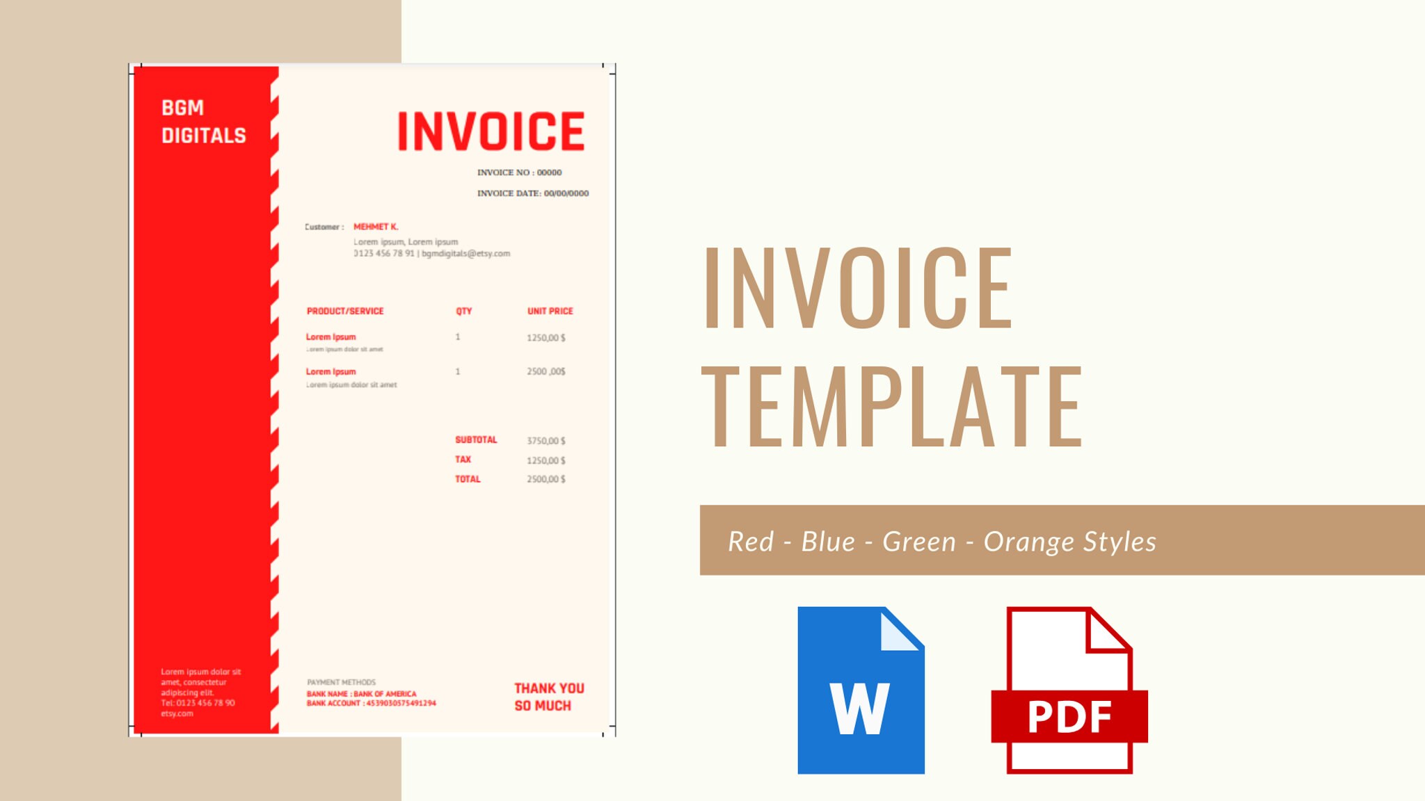 Fully Editable Invoice Templates, Invoice Template for Word, Invoice ...