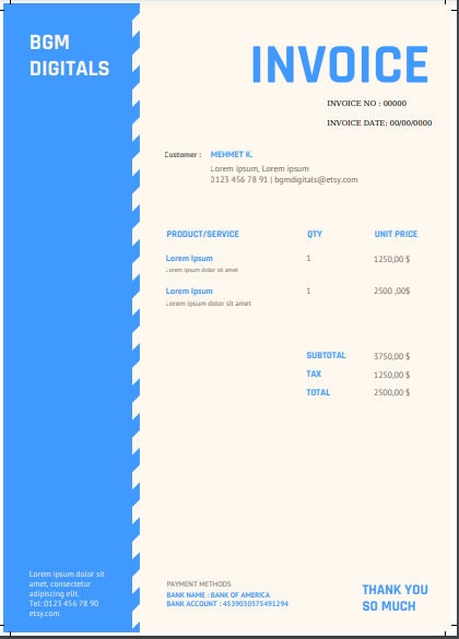 Fully Editable Invoice Templates, Invoice Template for Word, Invoice ...