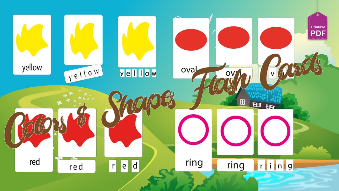 Shapes and Colors FLASH CARDS Four Part Cards Montessori Cards Label or ...