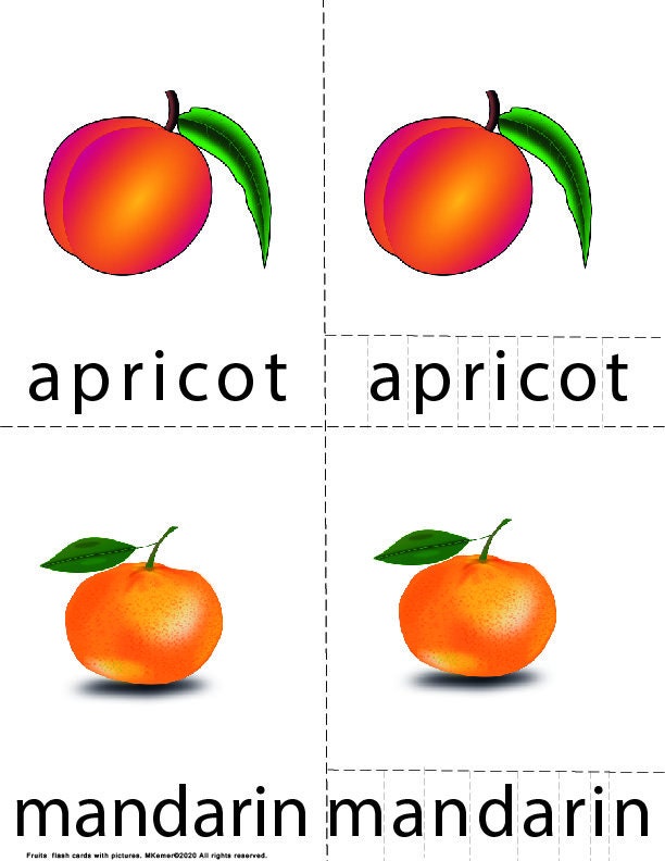 FRUIT FLASH CARDS - Four Part Cards - Montessori Cards - Label or ...