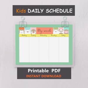 KIDS DAILY SCHEDULE Animals Printable for Instant Download Horizontal ...