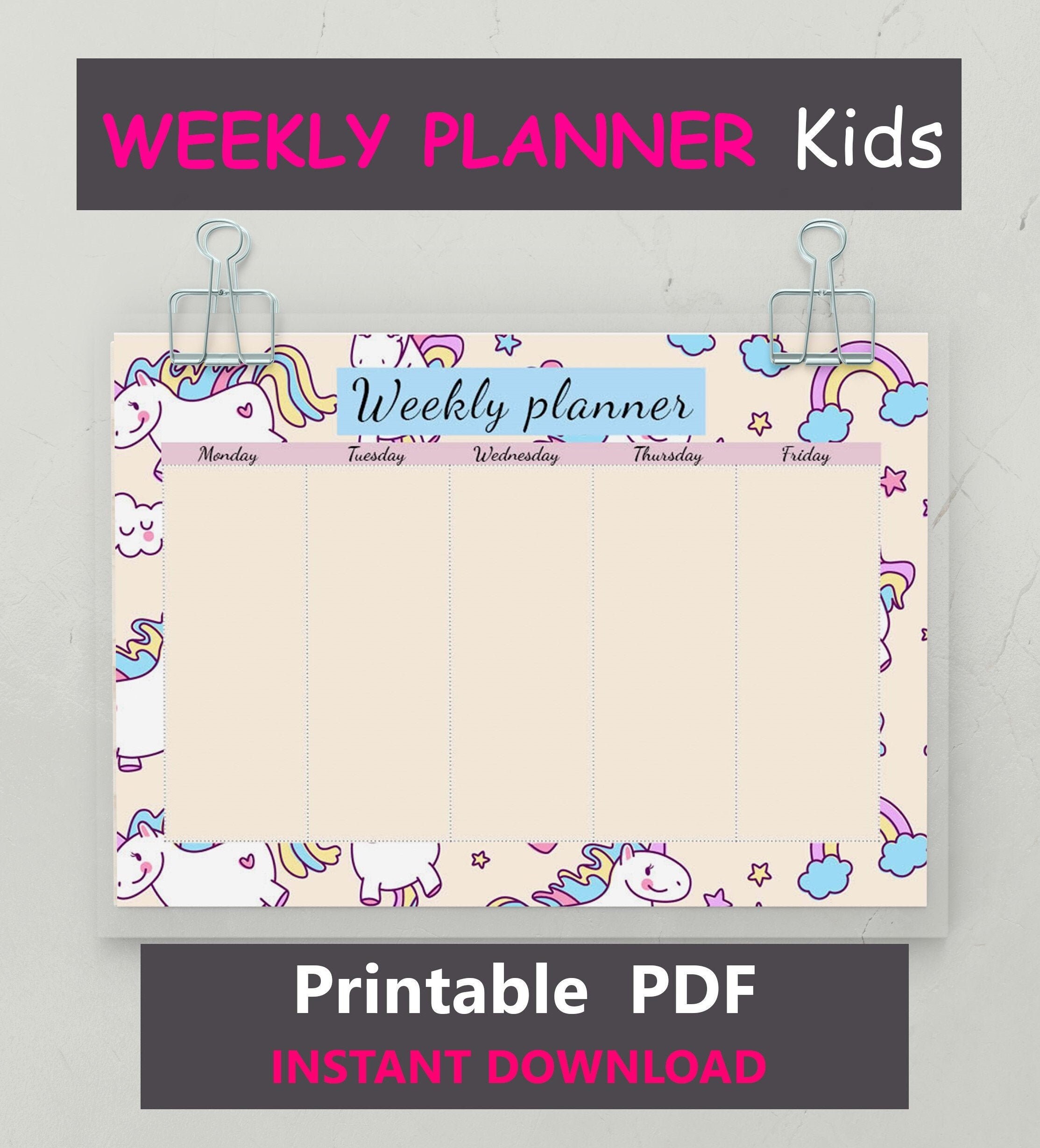 UNICORN WEEKLY SCHEDULE Printable for Instant Download Horizontal ...