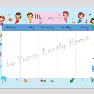 KIDS DAILY SCHEDULE Mermaid Printable for Instant Download Horizontal ...