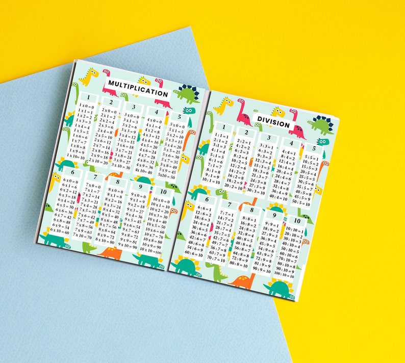 MULTIPLICATION & DIVISION TABLE Chart Dinosaur Printable With Flash ...