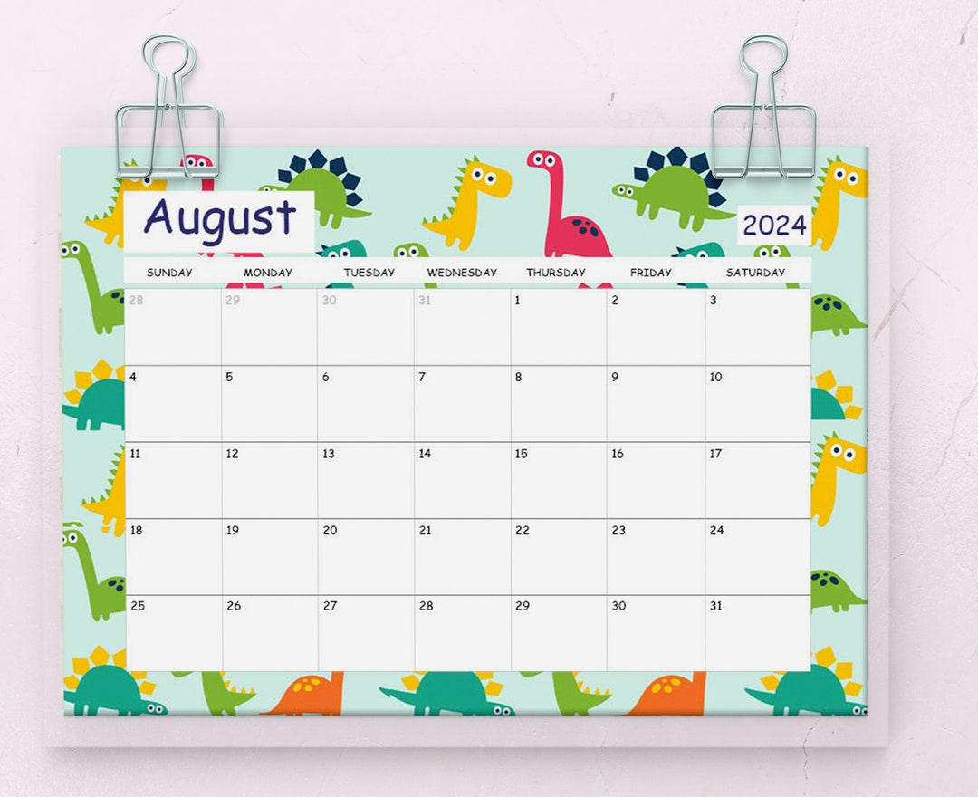 DINOSAUR CALENDAR 2024 PRINTABLE for Instant Download Dinosaur Planner ...