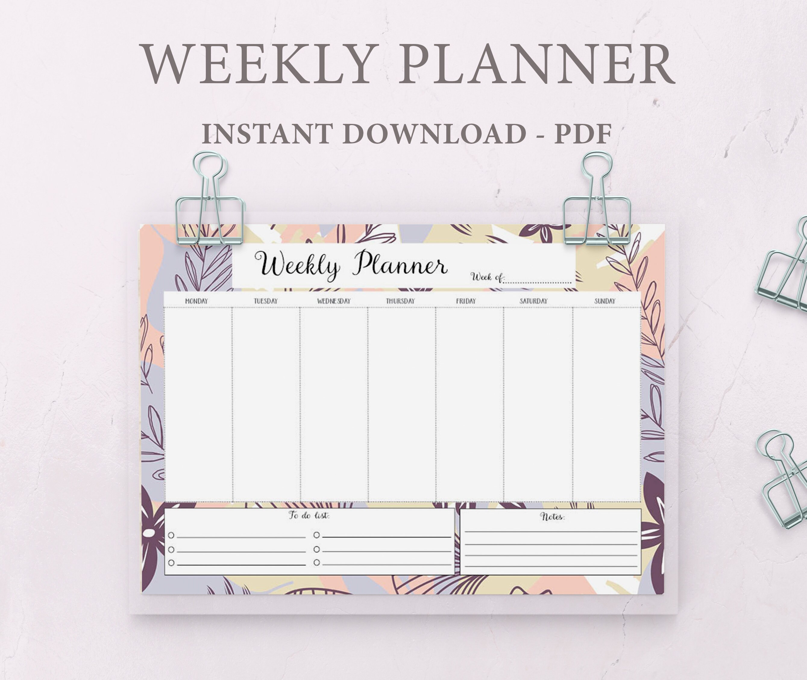 WEEKLY PLANNER PRINTABLE for Instant Download 4 Different - Etsy