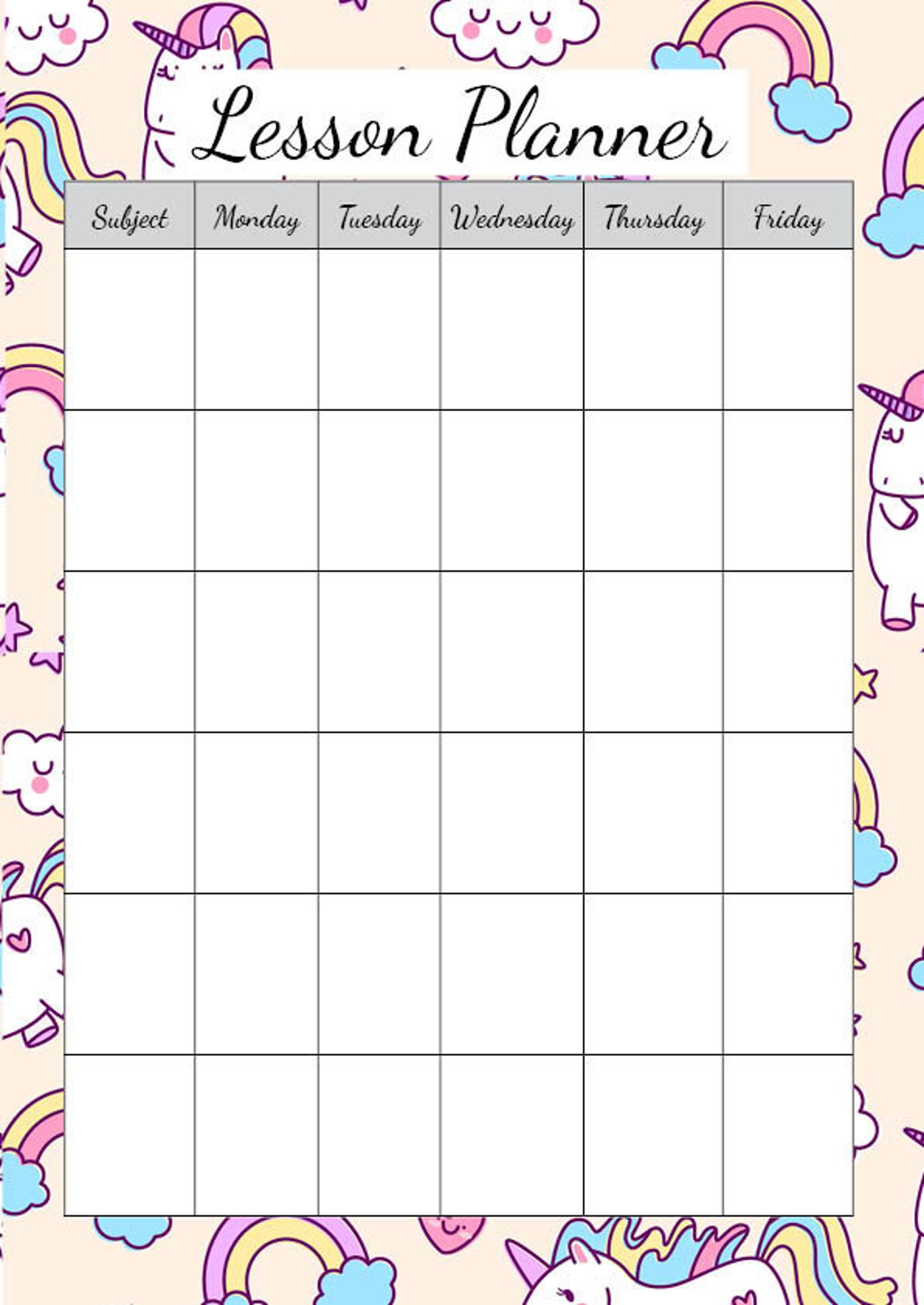 STUDENT PLANNER PRINTABLE Bundle With 5 Planner Pages Unicorn Theme ...