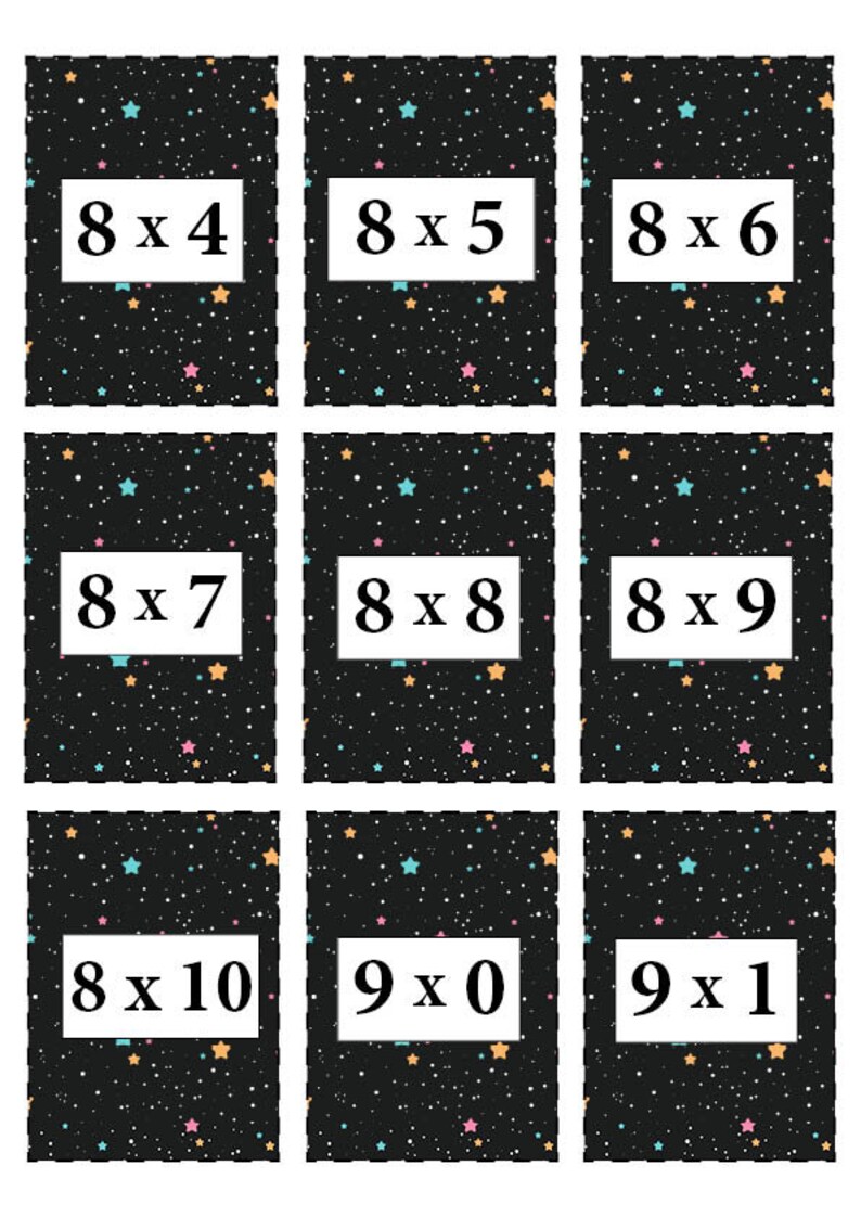 Space MULTIPLICATION & DIVISION TABLE Chart Printable With Flash Cards ...