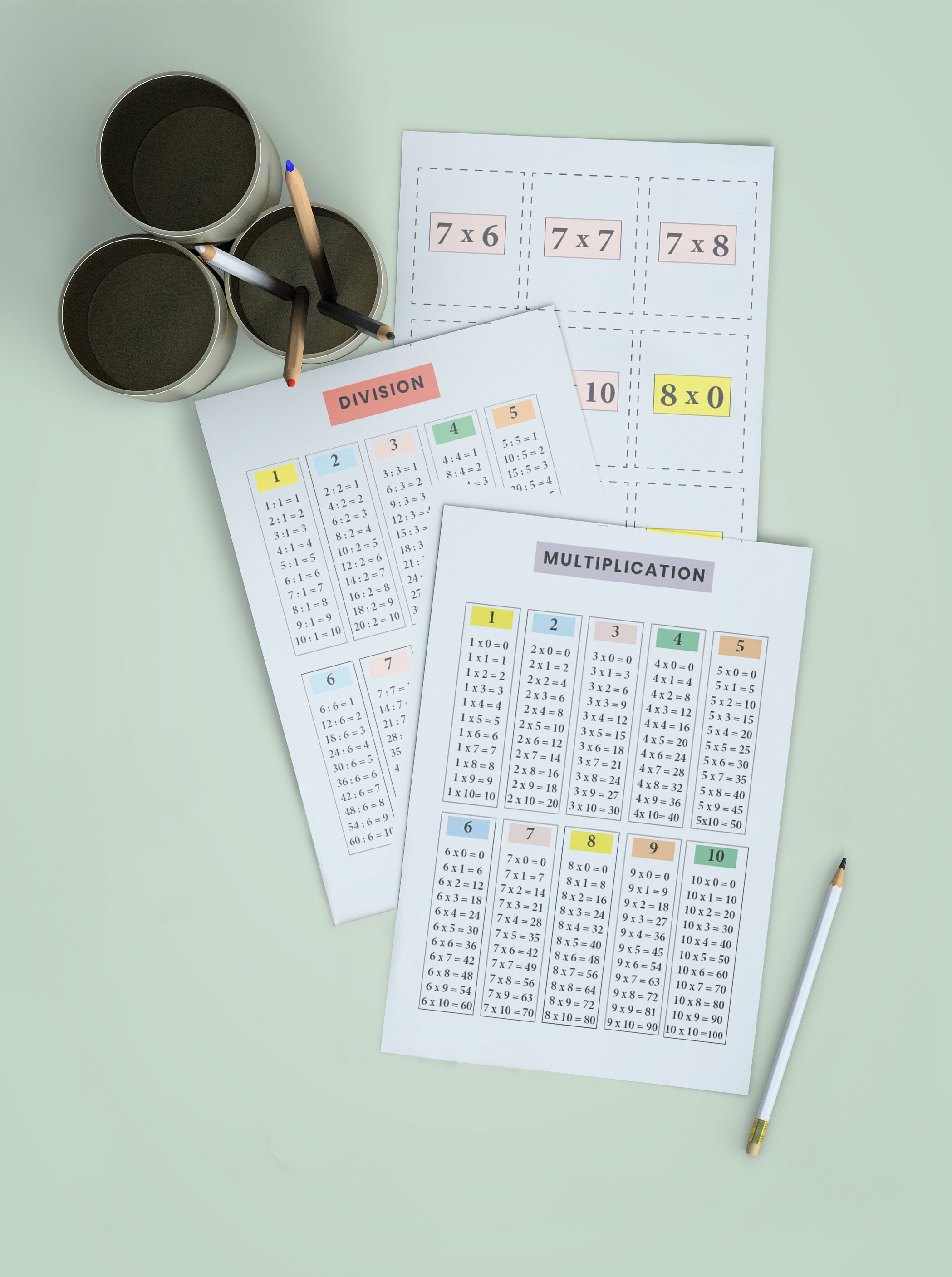 MULTIPLICATION & DIVISION TABLE Chart Printable With Flash Cards ...