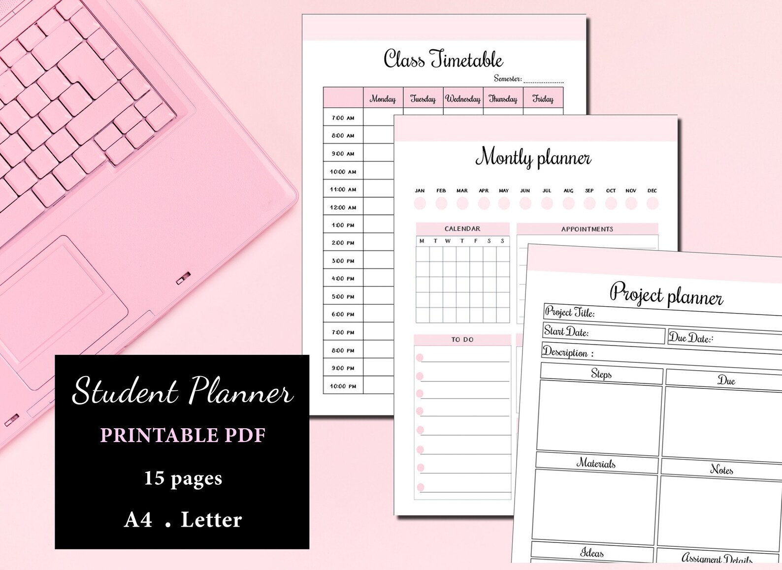 PRINTABLE STUDENT PLANNER Pack, School and College Student Organizer ...