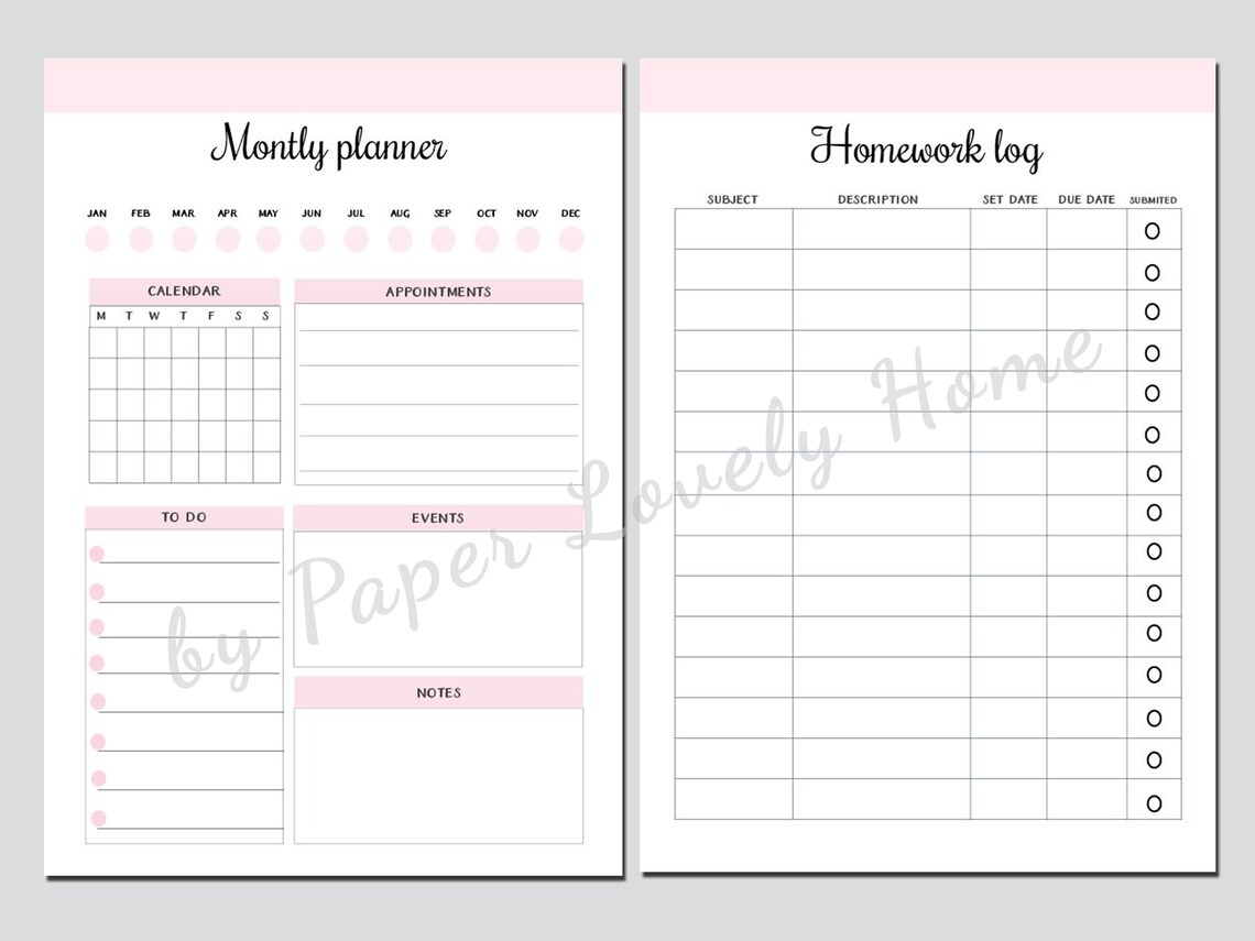 PRINTABLE STUDENT PLANNER Pack, School and College Student Organizer ...
