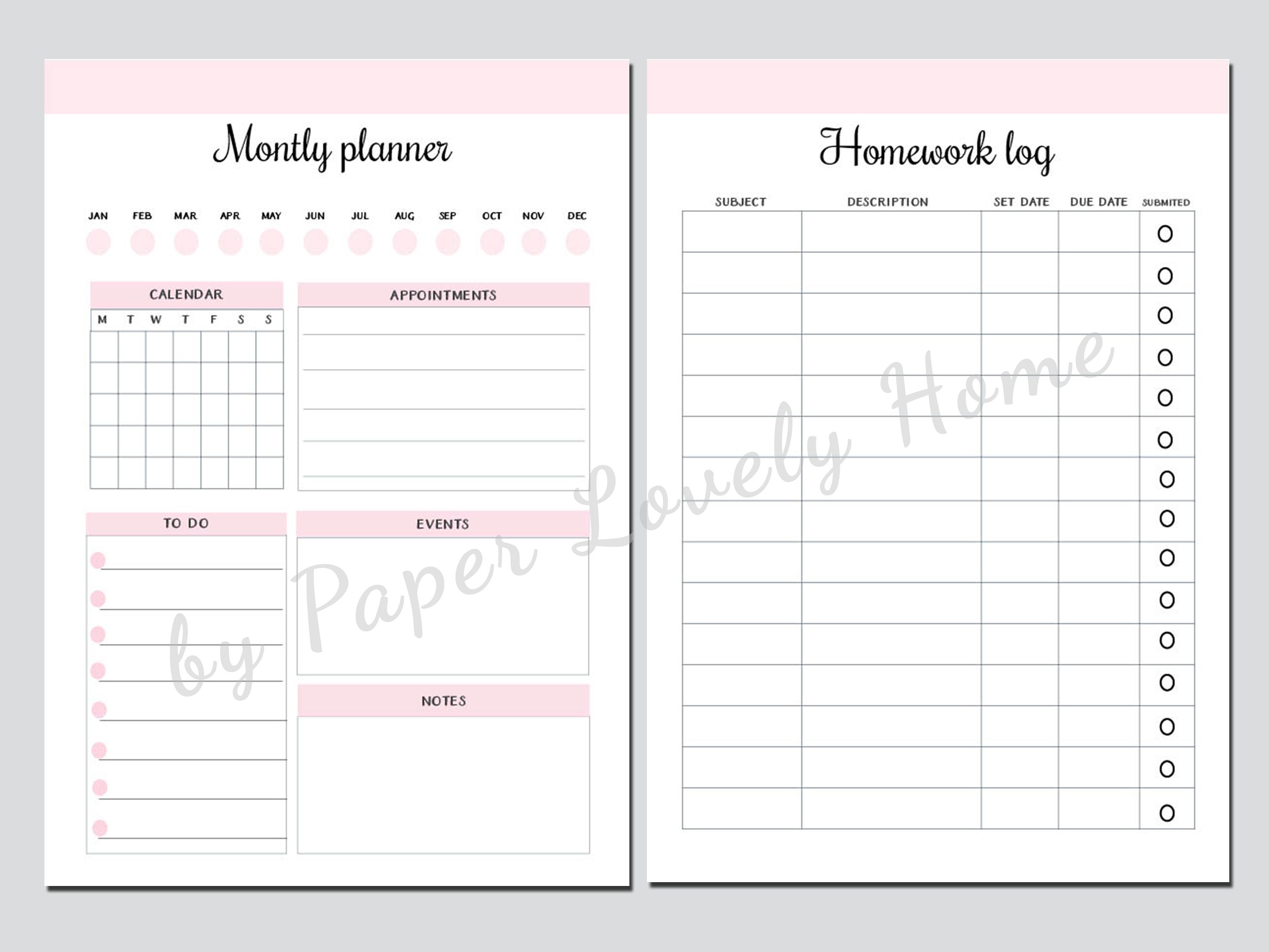 PRINTABLE STUDENT PLANNER Pack, School and College Student Organizer ...