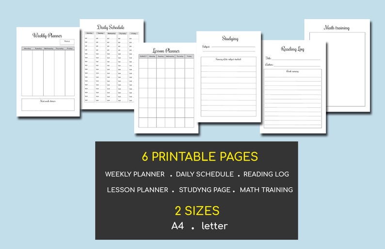 PRINTABLE SCHOOL PLANNER for Instant Download Weekly Planner Daily ...