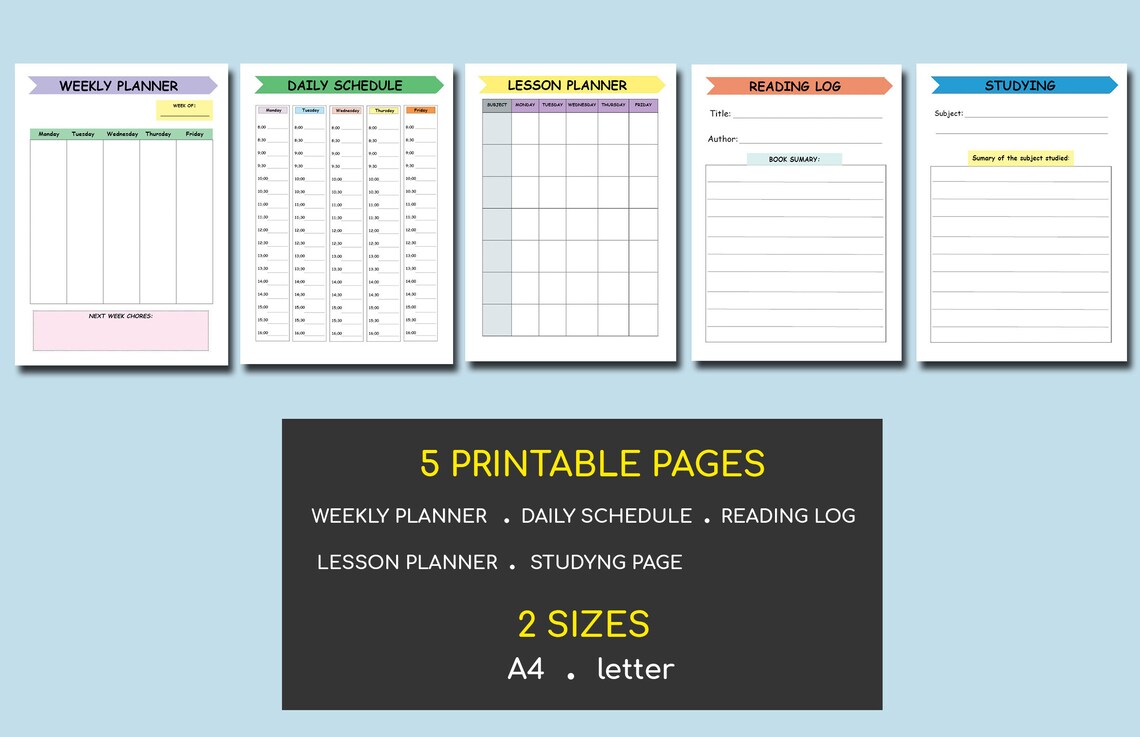 SCHOOL PLANNER PRINTABLE for Instant Download Weekly Planner Daily ...
