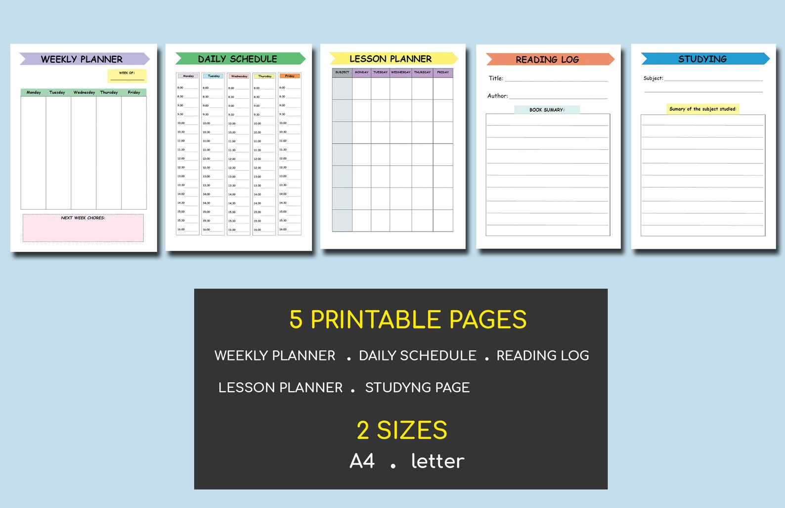 SCHOOL PLANNER PRINTABLE for Instant Download Weekly Planner Daily ...