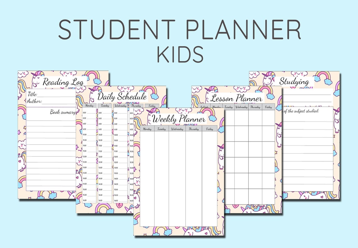 STUDENT PLANNER PRINTABLE Bundle With 5 Planner Pages Unicorn Theme ...