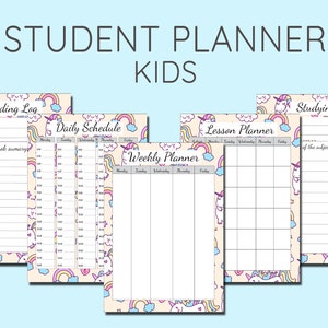 STUDENT PLANNER PRINTABLE Bundle With 5 Planner Pages Unicorn Theme ...