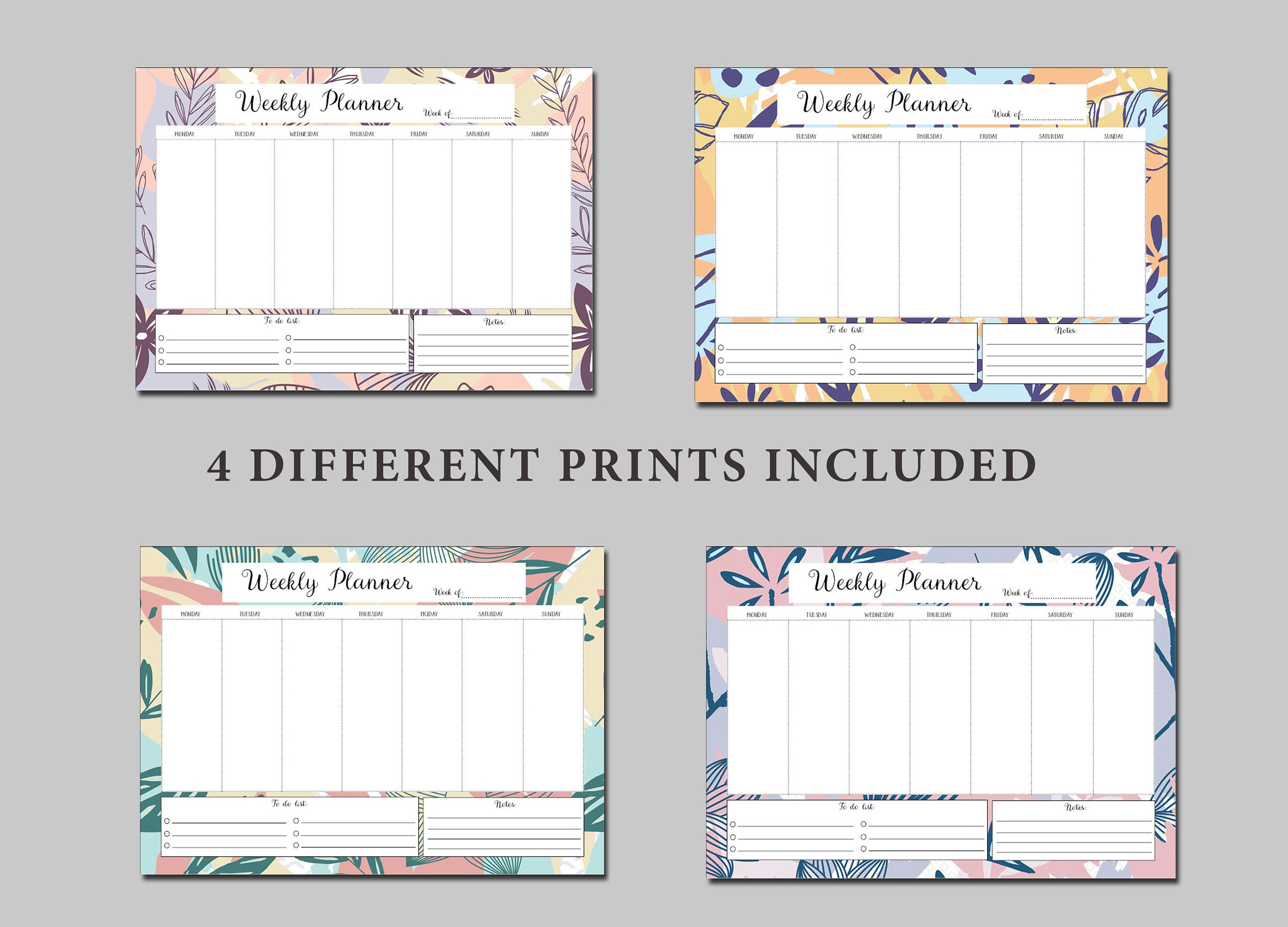 WEEKLY PLANNER PRINTABLE for Instant Download 4 Different - Etsy