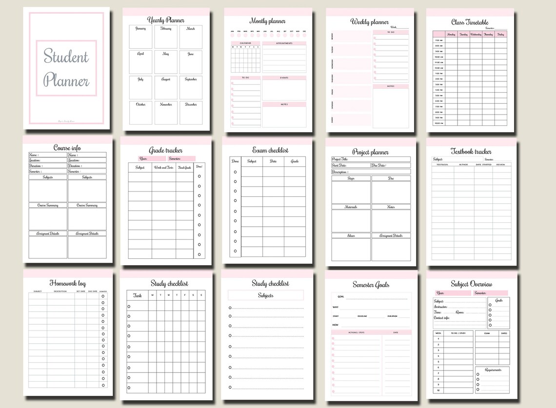 PRINTABLE STUDENT PLANNER Pack, School and College Student Organizer ...