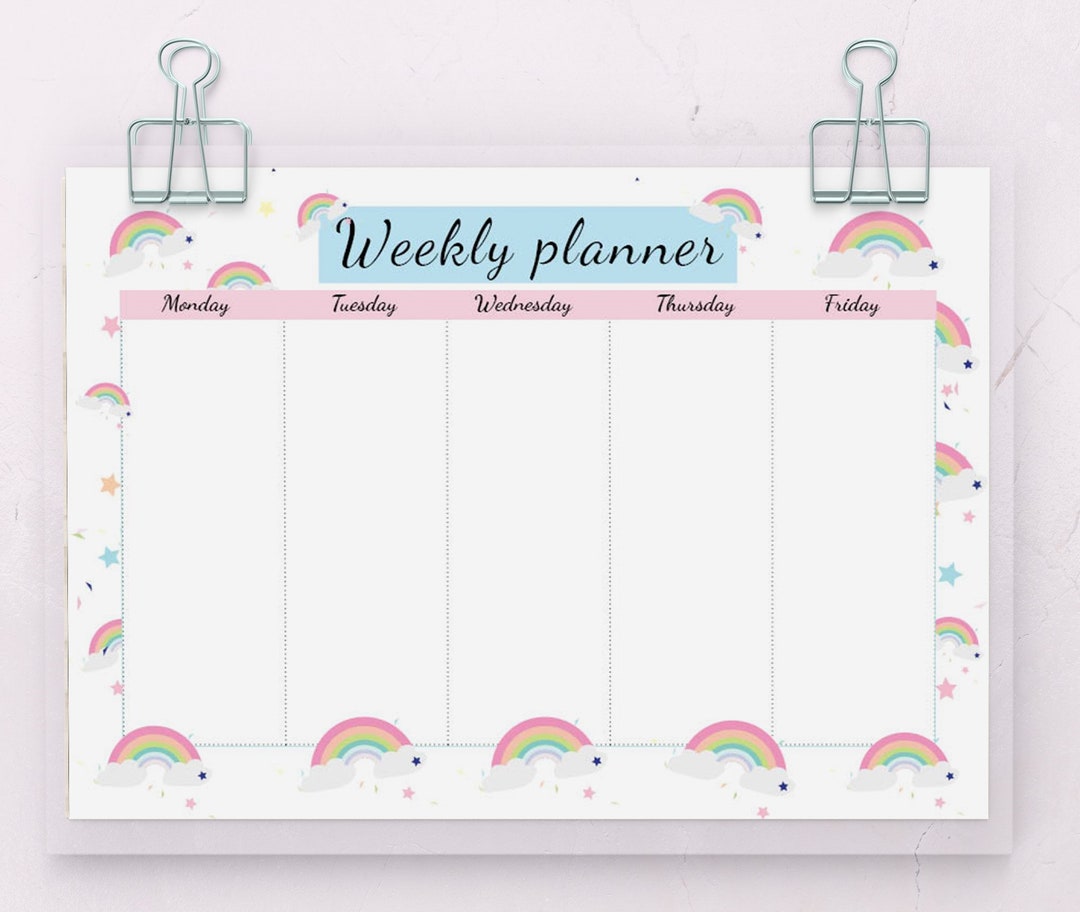 KIDS WEEKLY SCHEDULE Printable for Instant Download! Rainbow Planner ...