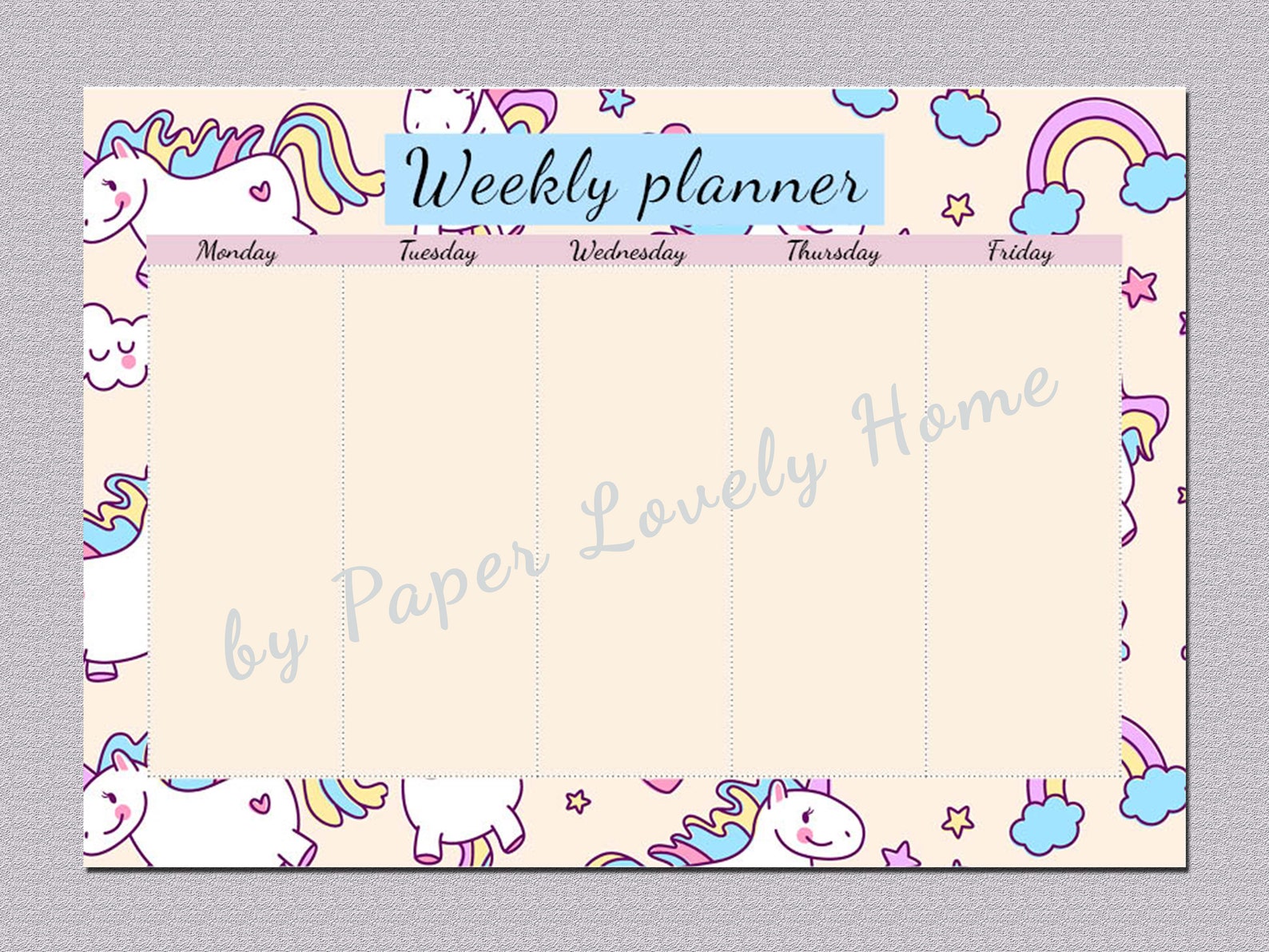 UNICORN WEEKLY SCHEDULE Printable for Instant Download Horizontal ...