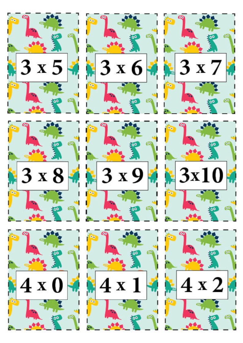 MULTIPLICATION & DIVISION TABLE Chart Dinosaur Printable With Flash ...