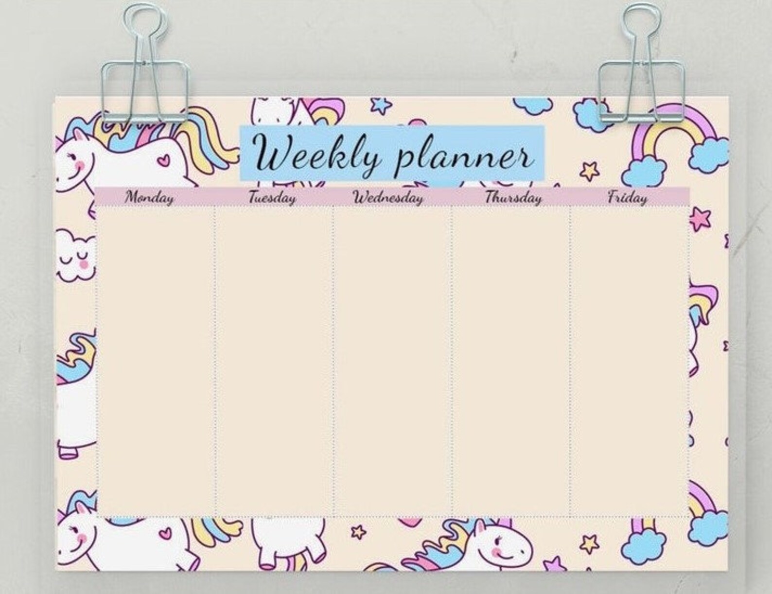 UNICORN WEEKLY SCHEDULE Printable for Instant Download Horizontal ...