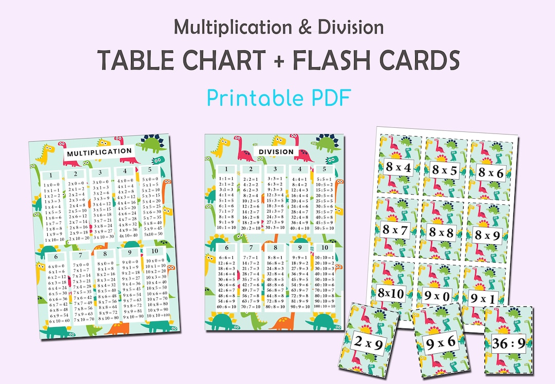 MULTIPLICATION & DIVISION TABLE Chart Dinosaur Printable With Flash ...