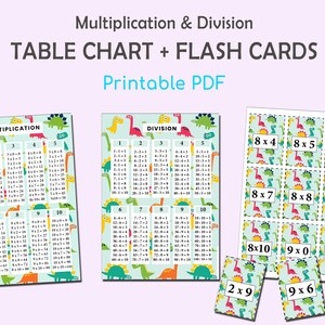 MULTIPLICATION & DIVISION TABLE Chart Dinosaur Printable With Flash ...