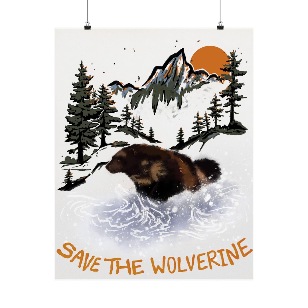 Wolverine Poster, Wildlife Art Print, Snowy Mountain Decor, Nature ...
