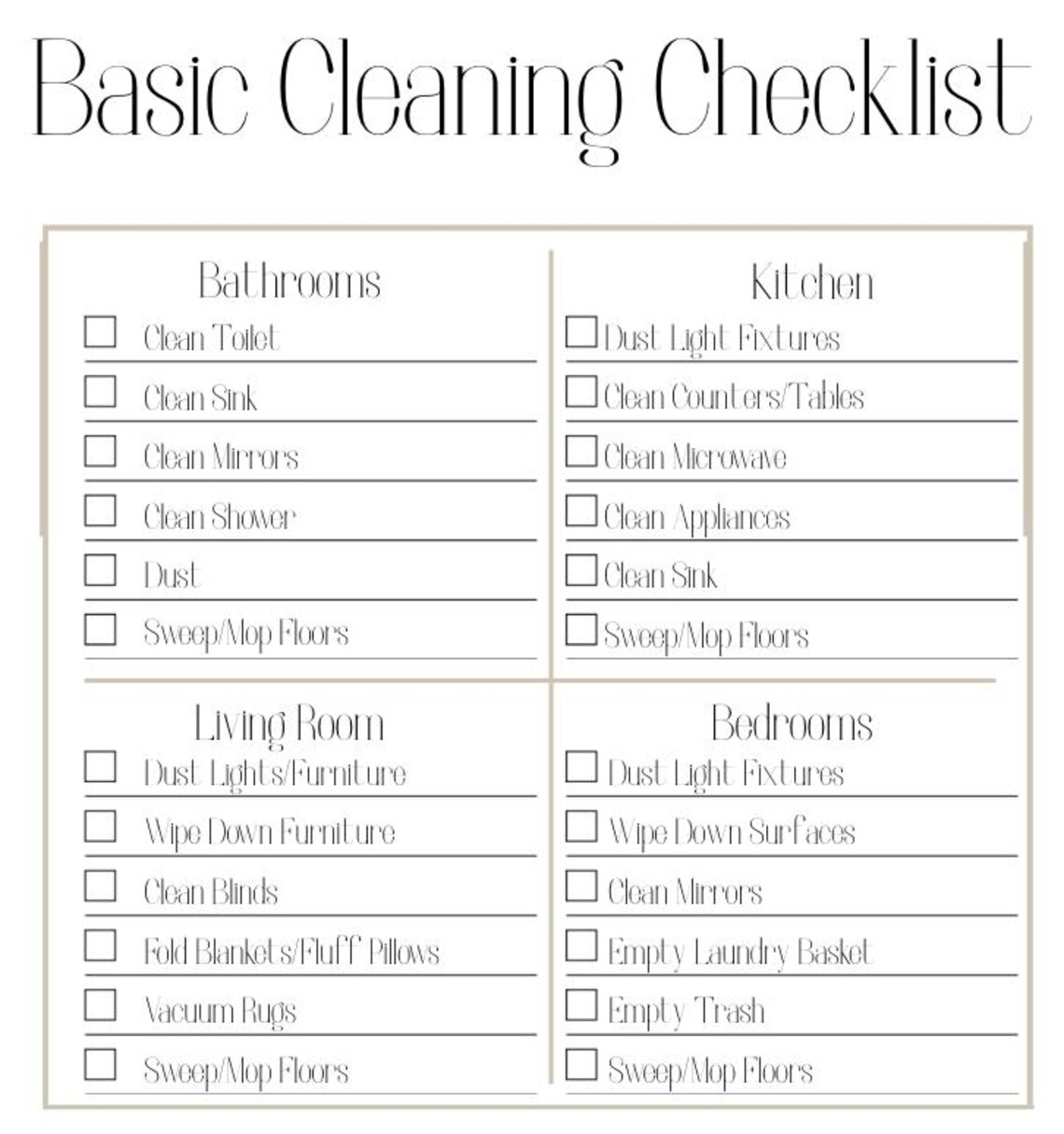 Printable Cleaning Checklist Bundle | Basic + Deep Cleaning ...