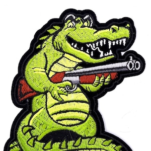 Gator - Alligator With A Shotgun Iron on Embroidered Patch 3 3/8" X 4 1 ...