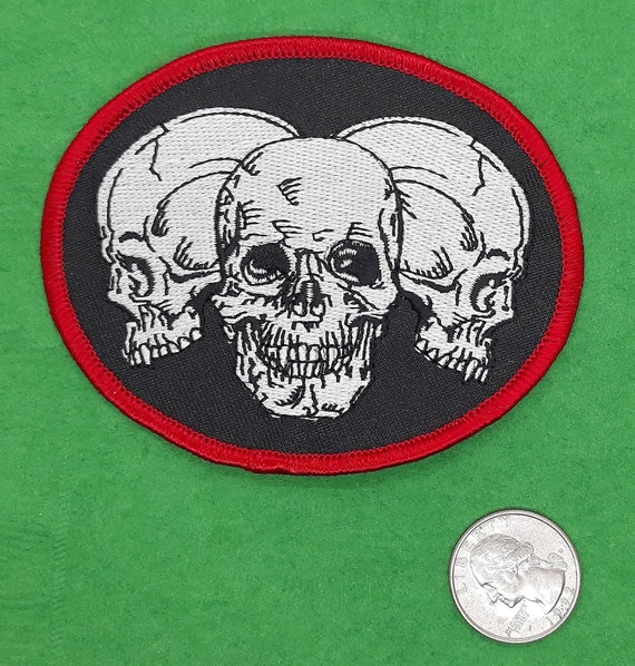 Triple Skulls Facing Sideways & Forward Iron On Sew On | Etsy