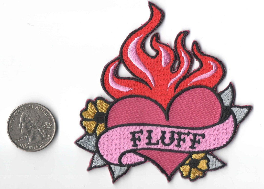Flaming Heart Fluff Flowers Iron on Embroidered Patch 3 1/2 "x 3 1/2 ...