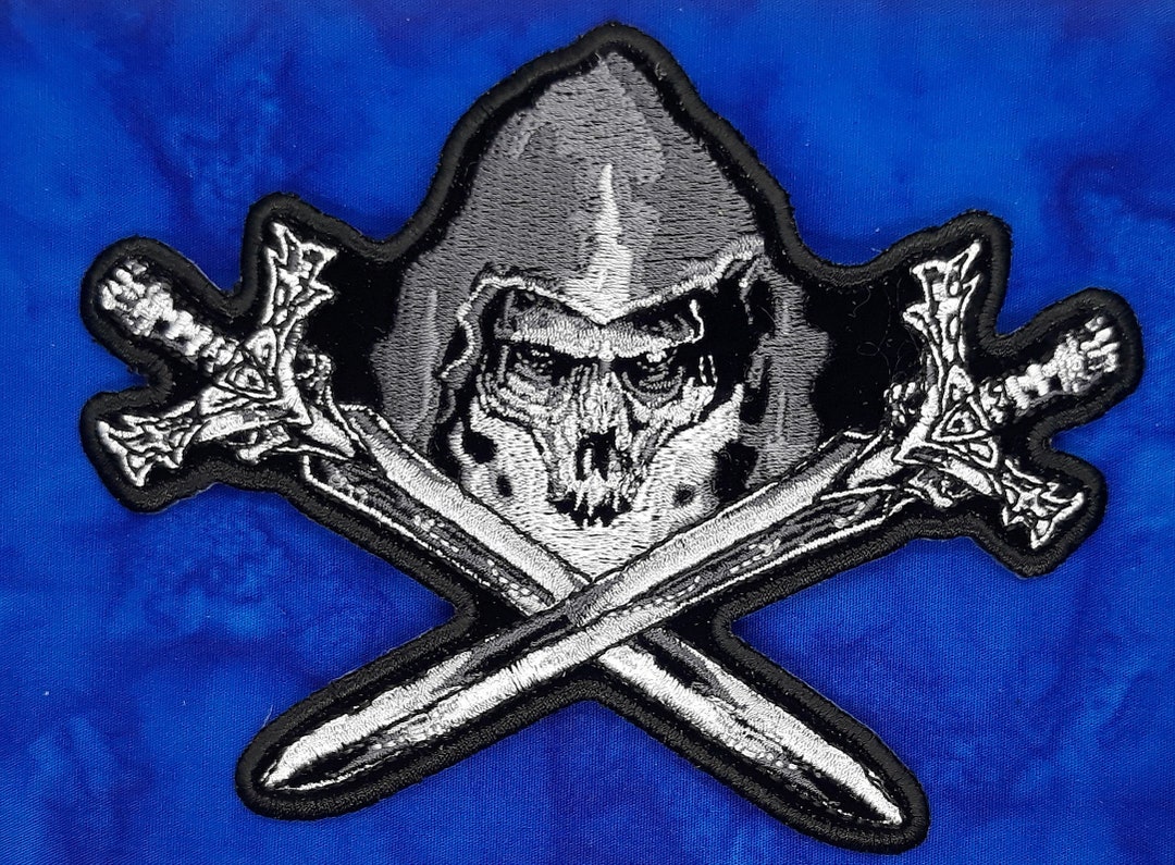 Wizard Skull With Crossed Swords Iron on Sew on Embroidered Patch 5"x 4 ...