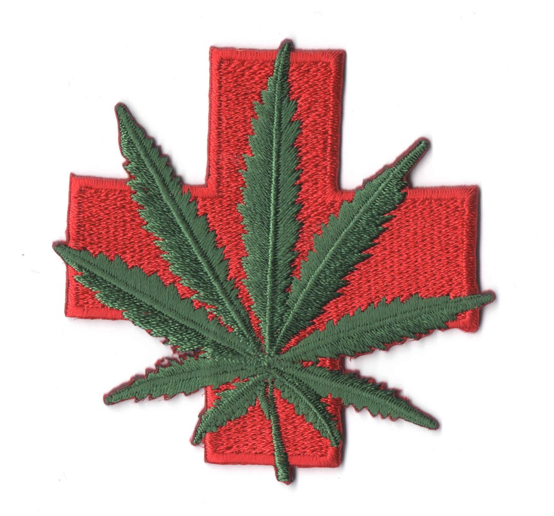 Medicinal Marijuana Leaf & Cross Iron on Sew on Embroidered Patch 2 3/4 ...