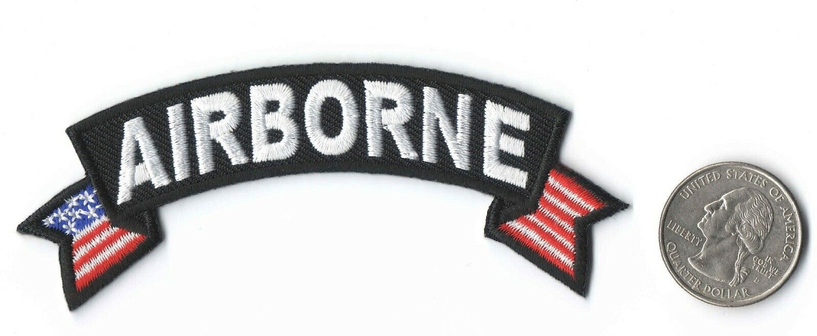 Airborne With Flags Rocker Style Iron on Sew on Embroidered Patch 4"x 1 ...