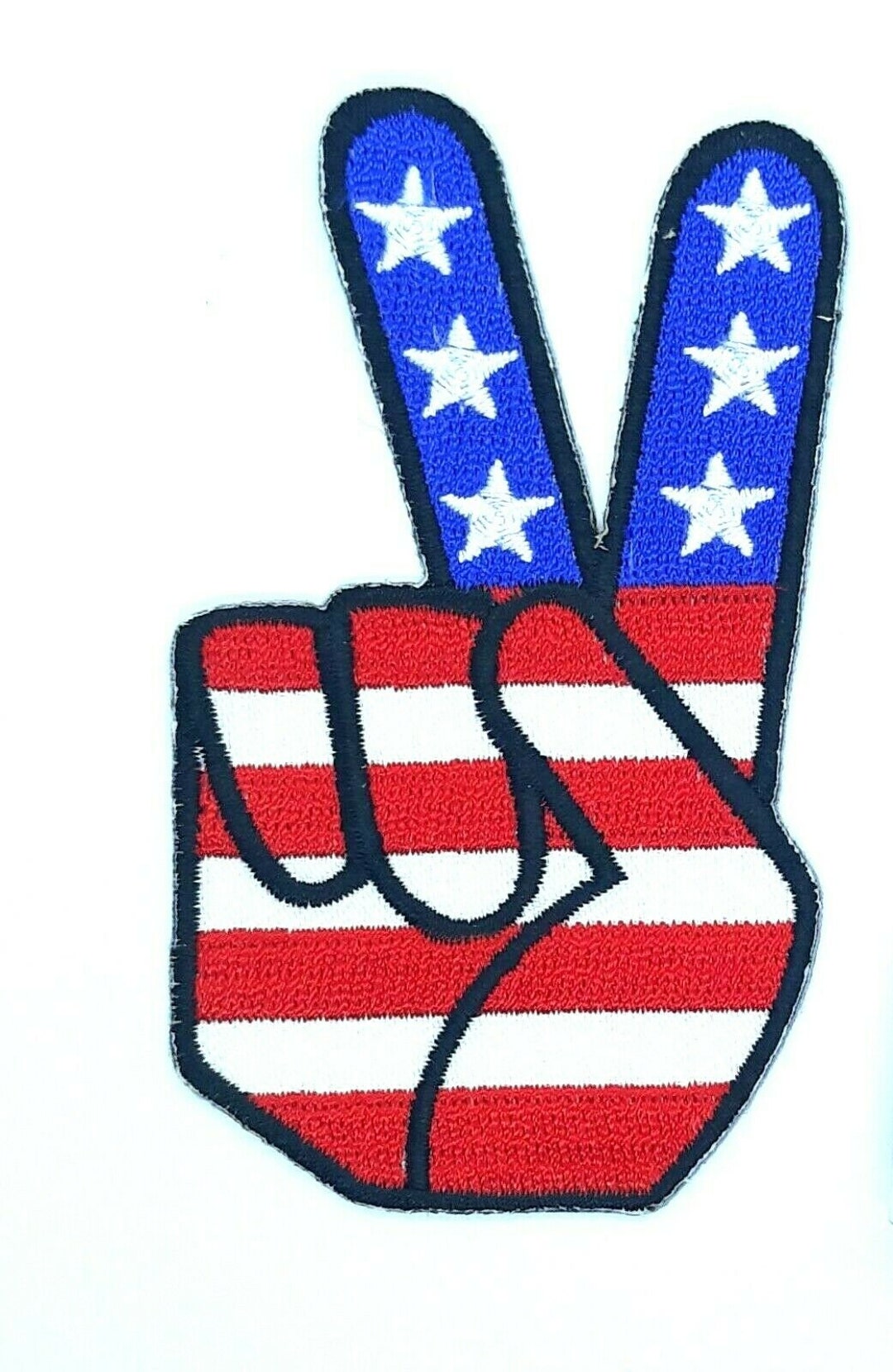 USA Hand Giving Peace Sign Iron on Embroidered Patch 2 1/8 " X 3 1/2 ...
