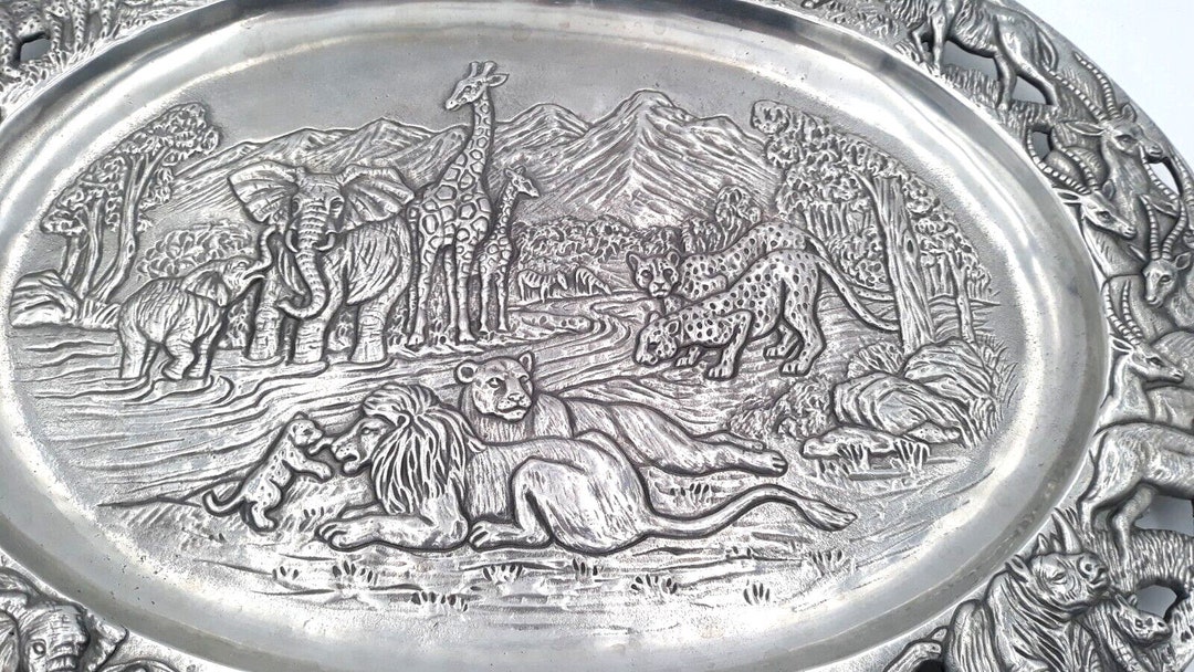 Arthur Court Endangered Kingdom African Animals Aluminum Holloware Tray ...