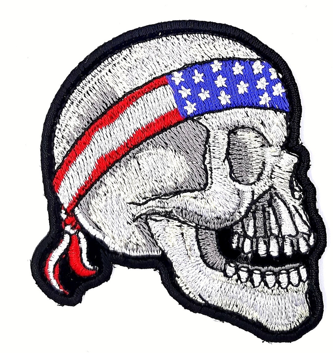 Skull With U.S. Flag Bandana Iron on Embroidered Patch 2 5/8"x 3" - Etsy
