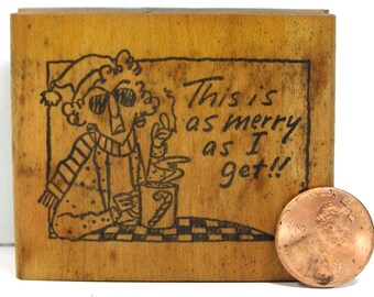 Christmas Rubber Stamp Unknown Brand Merry Christmas W/handle 3x1-1/2 ...