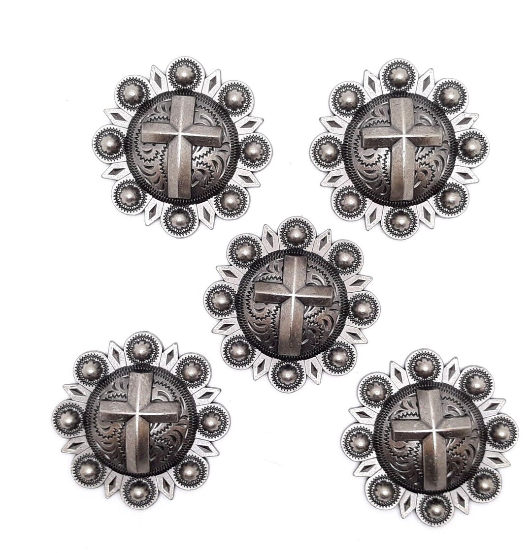 Western Berry Style Cross Conchos 1 3/8" Pewter Finish Five Count - Etsy