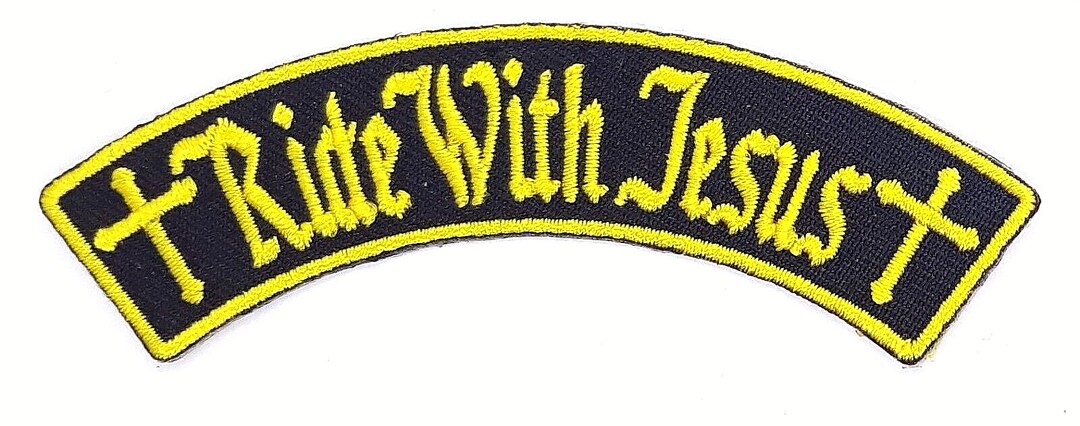 Ride With Jesus Rocker Shoulder Style Iron on Embroidered Patch 4"x 1 1 ...